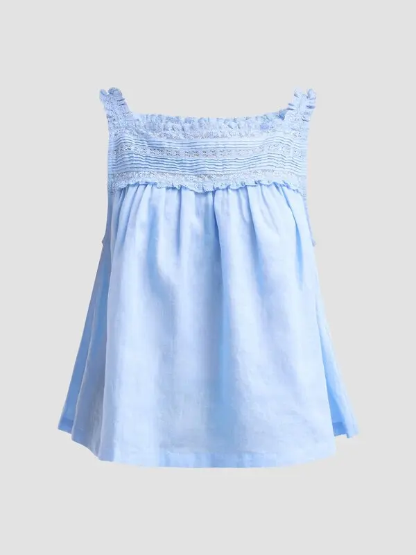 DÔEN Benita Pintuck & Lace Top - Bluejay