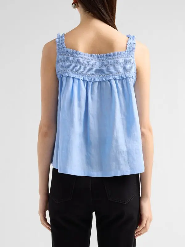 DÔEN Benita Pintuck & Lace Top - Bluejay