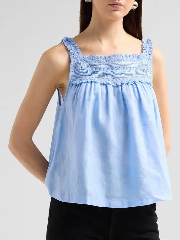 DÔEN Benita Pintuck & Lace Top - Bluejay
