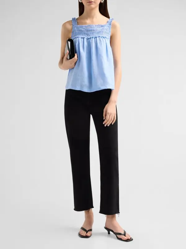DÔEN Benita Pintuck & Lace Top - Bluejay