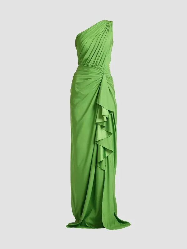 Tadashi Shoji Ruffled Jersey One-shoulder Gown - Cactus