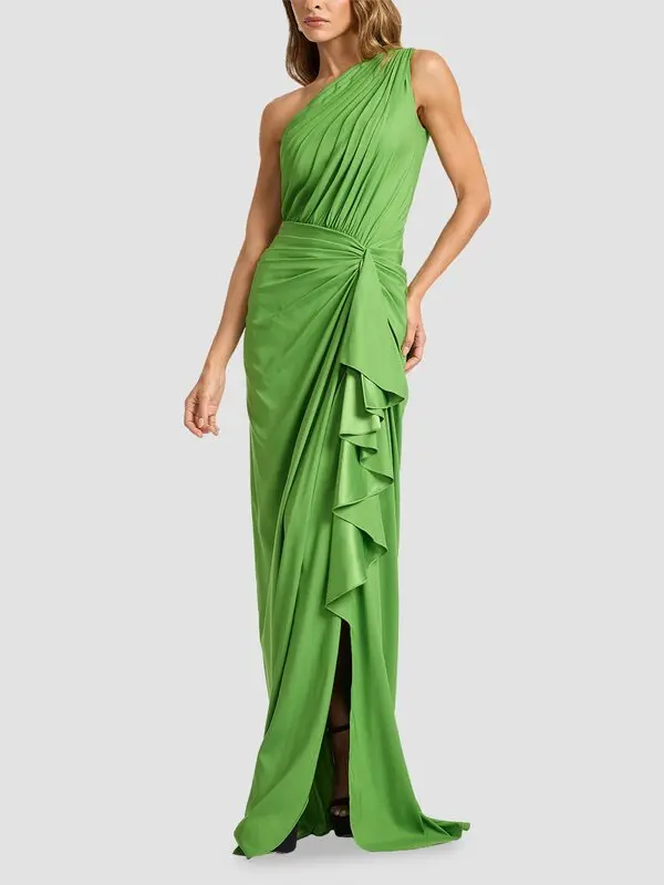 Tadashi Shoji Ruffled Jersey One-shoulder Gown - Cactus