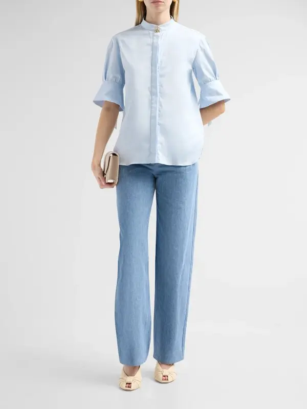 Oscar De La Renta Poplin Sateen Brooch Blouse