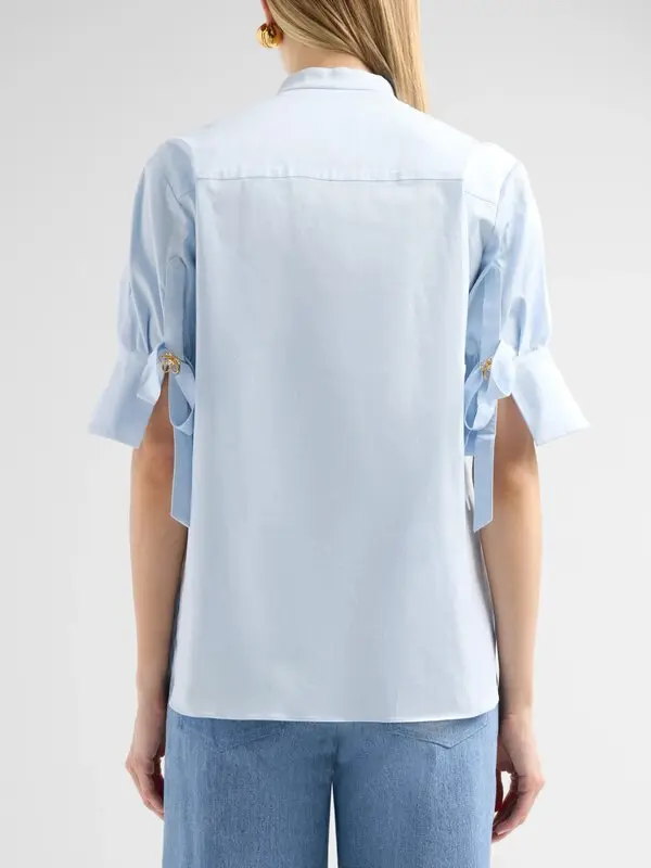 Oscar De La Renta Poplin Sateen Brooch Blouse