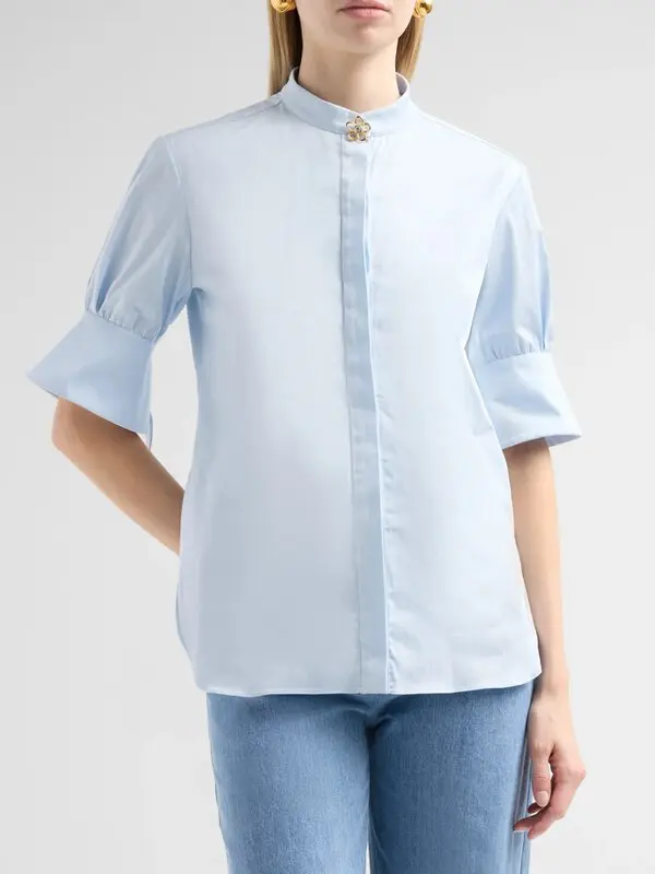 Oscar De La Renta Poplin Sateen Brooch Blouse