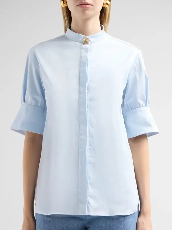 Oscar De La Renta Poplin Sateen Brooch Blouse