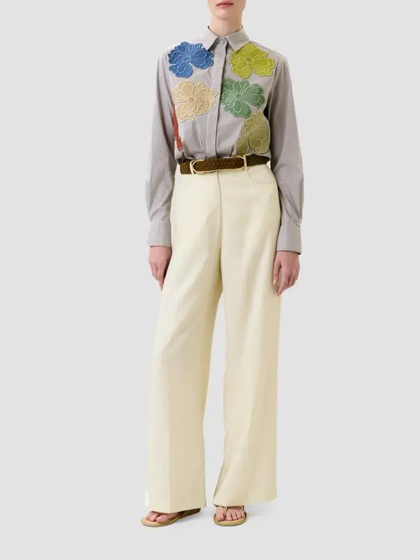 Silvia Tcherassi Warda Floral Embroidered Striped Cotton Shirt