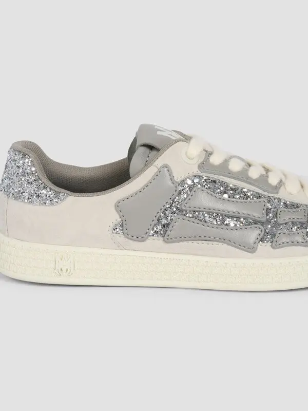 Amiri Sequined Skull-appliqué Leather Sneakers