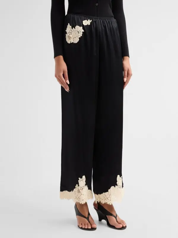 DÔEN Lavon Lace-trim Silk Pants