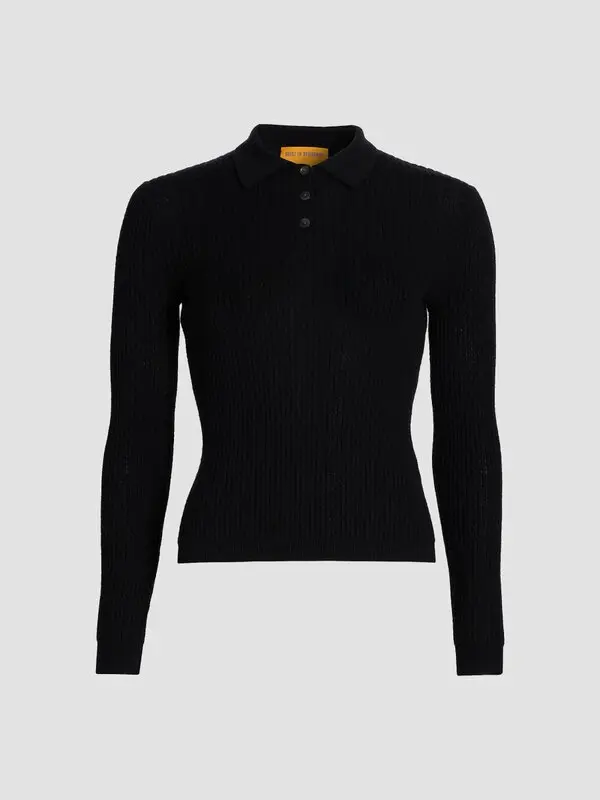 Guest In Residence Shrunken Cashmere Long-sleeve Polo Shirt - Black