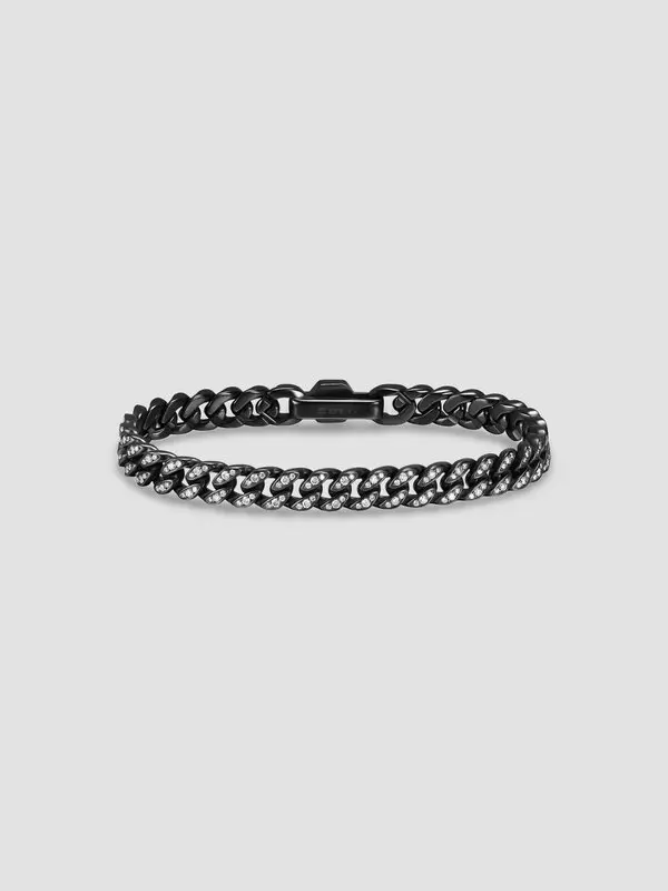 David Yurman Curb Chain Bracelet In Black Titanium - Diamond