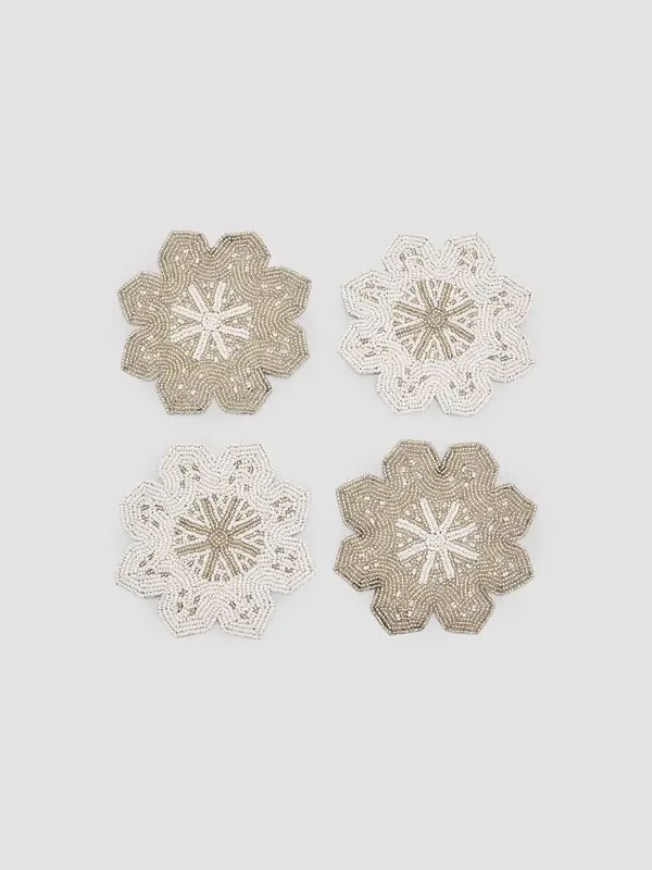 SUDHA PENNATHUR Set Of Four Beaded Velvet Snowflake Coasters