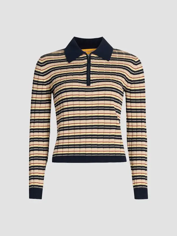 Guest In Residence Striped Silk-linen Track Polo Shirt - Midnight Combo
