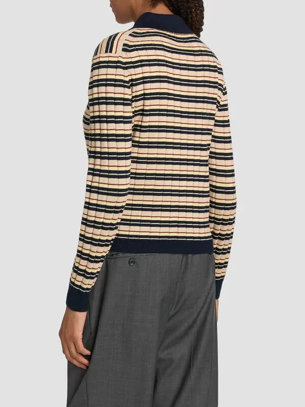 Guest In Residence Striped Silk-linen Track Polo Shirt