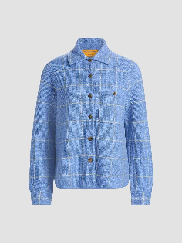 Guest In Residence Windowpane Check Cashmere-linen Shirt - Delft Blue Butter