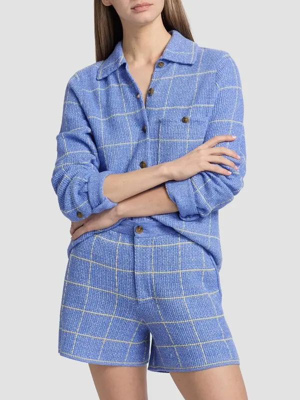 Guest In Residence Windowpane Check Cashmere-linen Shirt