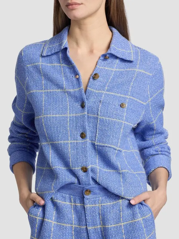 Guest In Residence Windowpane Check Cashmere-linen Shirt