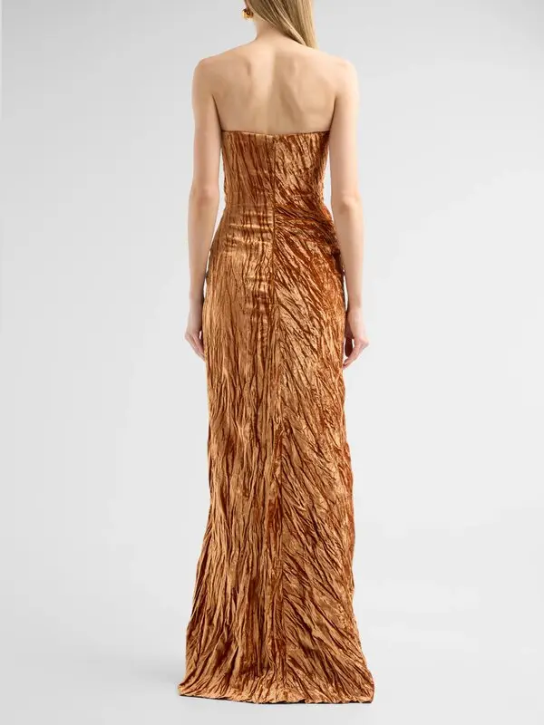 Oscar De La Renta Pleated Velvet Draped Strapless Gown