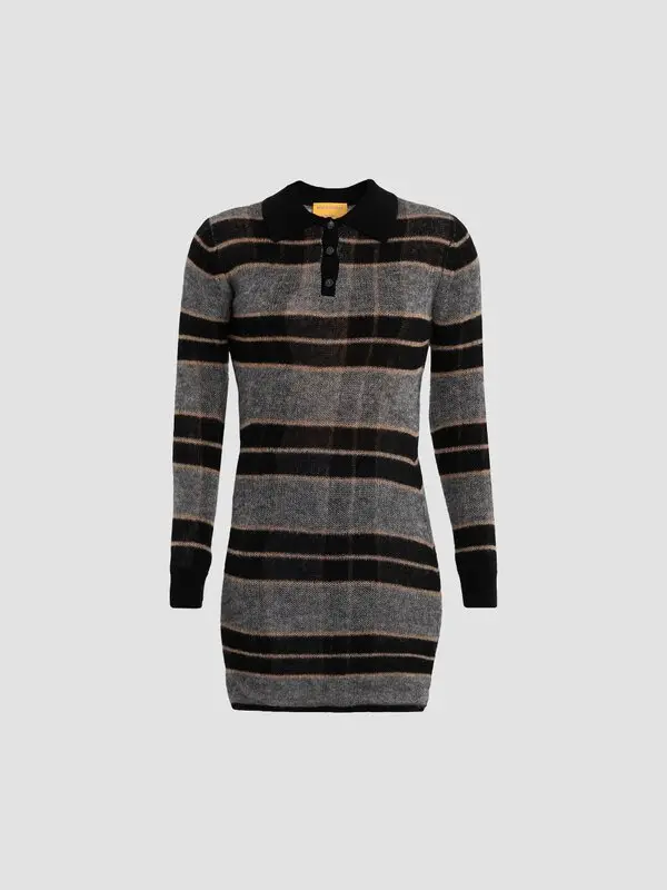 Guest In Residence Plaid Cashmere-blend Polo Dress - Black Combo