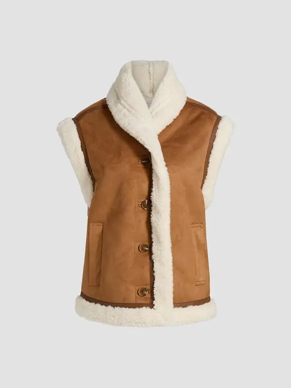 DH New York Athena Faux Shearling-trimmed Vest - Camel Combo