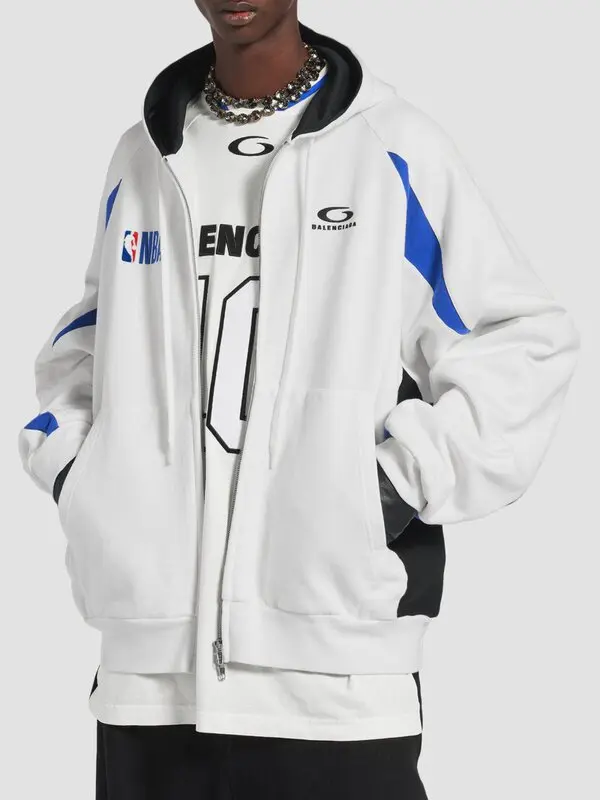 Balenciaga X Nba Collaboration Oversized Zip-up Hoodie - White
