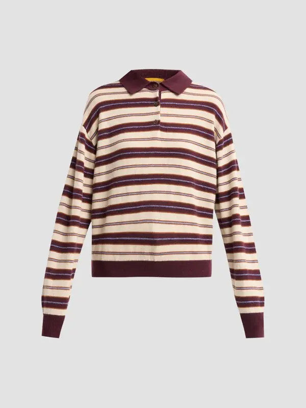 Guest In Residence Collegiate Striped Cashmere Long-sleeve Polo Shirt - Fig Combo