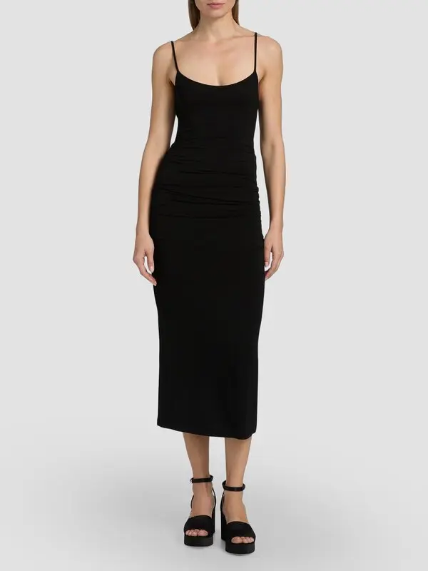 TOTEME Draped Jersey Slip Midi Dress - Black