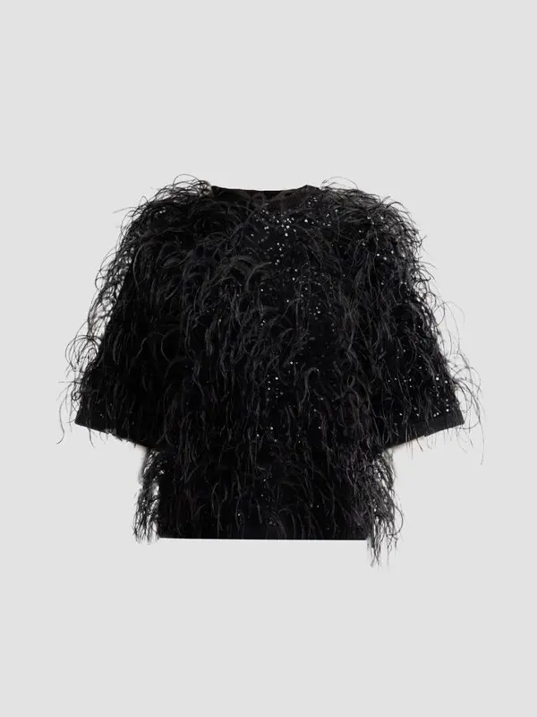 Michael Kors Embroidered Ostrich Plume Top