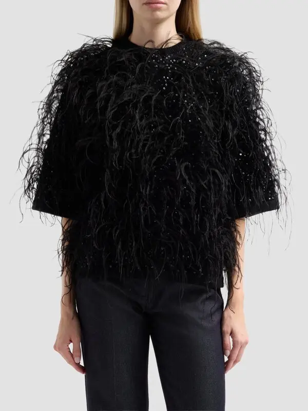 Michael Kors Embroidered Ostrich Plume Top