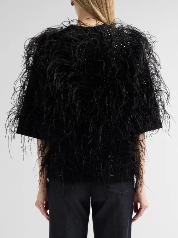Michael Kors Embroidered Ostrich Plume Top