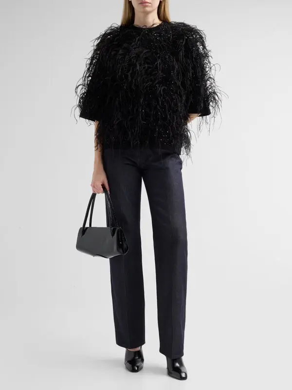 Michael Kors Embroidered Ostrich Plume Top