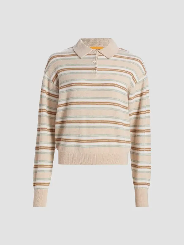 Guest In Residence Collegiate-striped Cashmere Polo Shirt - Sandstone Combo