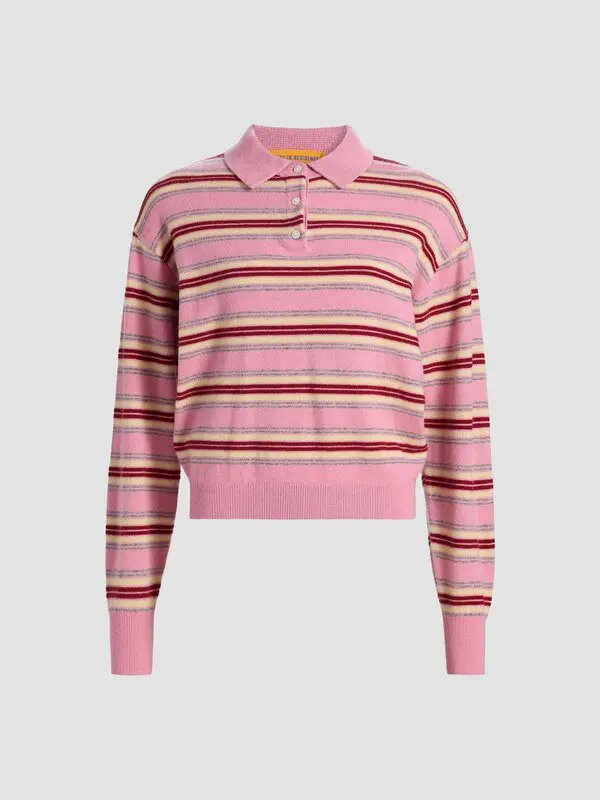 Guest In Residence Collegiate-striped Cashmere Polo Shirt - Sprinkle Combo