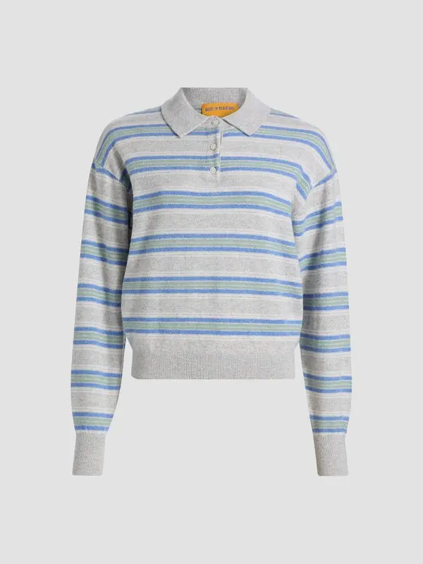 Guest In Residence Collegiate-striped Cashmere Polo Shirt - Stone Combo