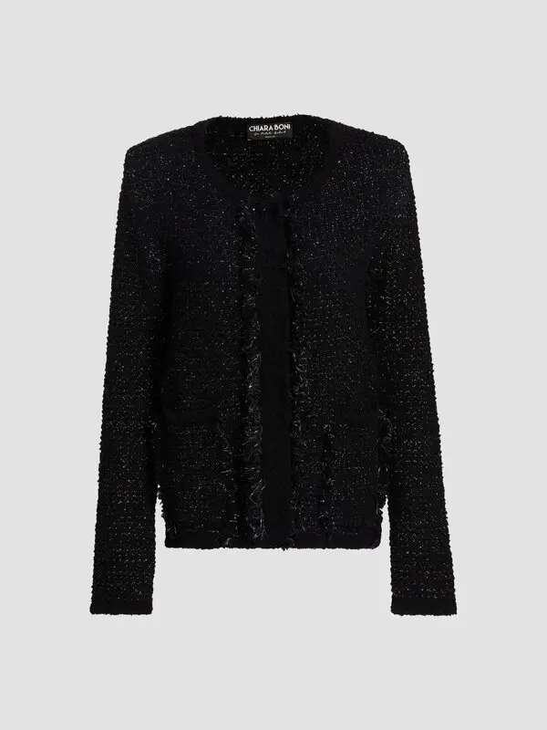 Chiara Boni La Petite Robe Borant Metallic Tweed Cardigan - Black
