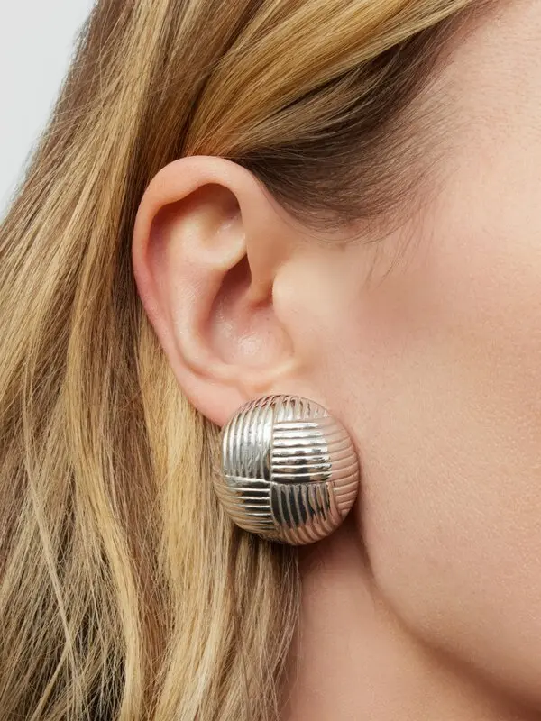 ORADINA Woven Button Earrings In Sterling