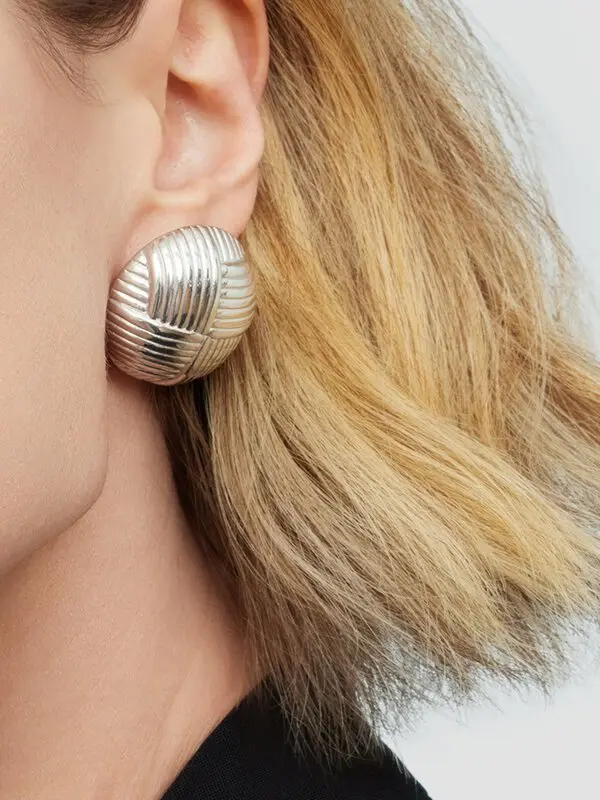 ORADINA Woven Button Earrings In Sterling