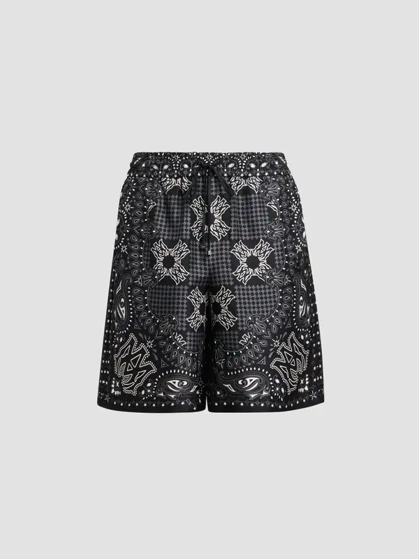 Amiri Printed Silk Drawstring Shorts - Black