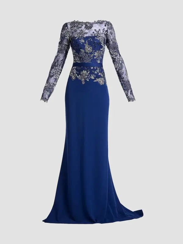 Tadashi Shoji Floral-embroidered Lace Gown - Midnight