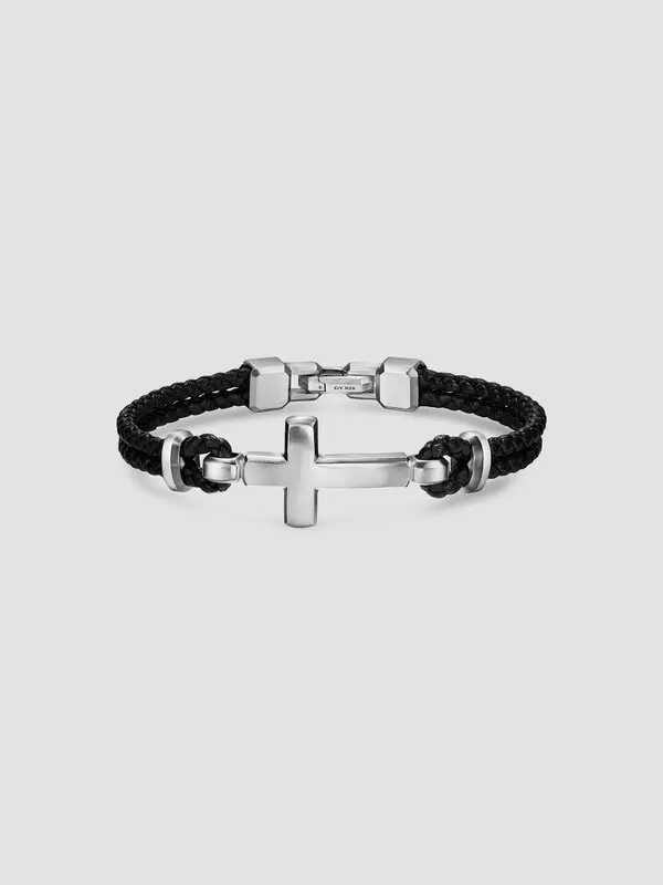David Yurman Streamline Cross Station Bracelet In Black Leather - Silver