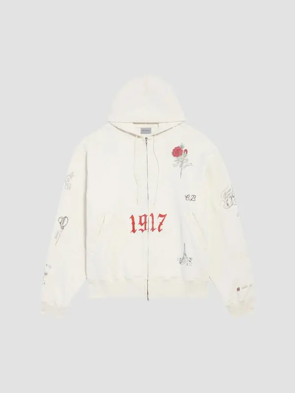 Balenciaga Tattoo Oversized Zip-up Hoodie