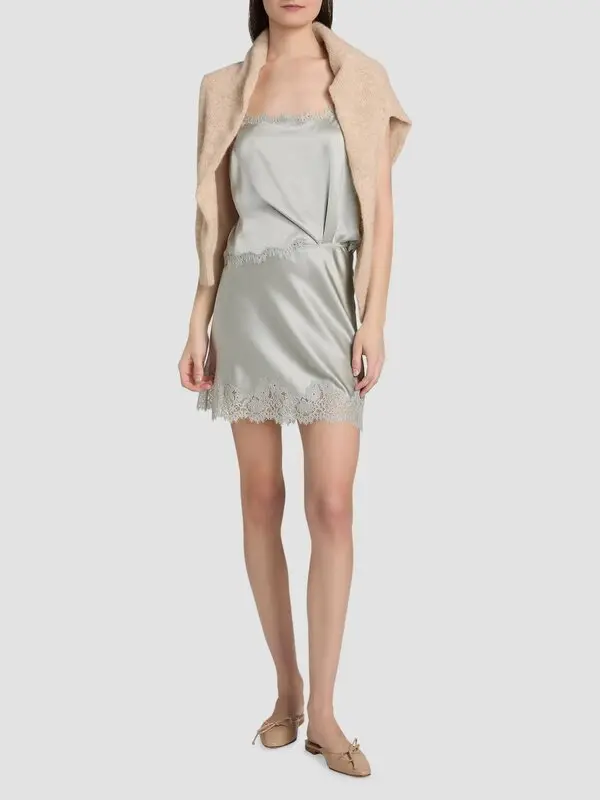 DÔEN Giulietta Lace-trim Silk Miniskirt