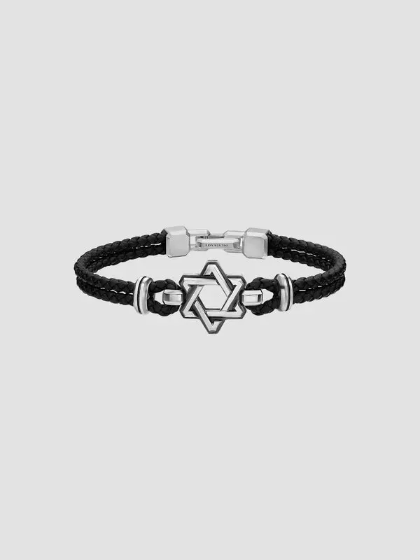 David Yurman Streamline Star Of David Bracelet In Black Leather - Silver