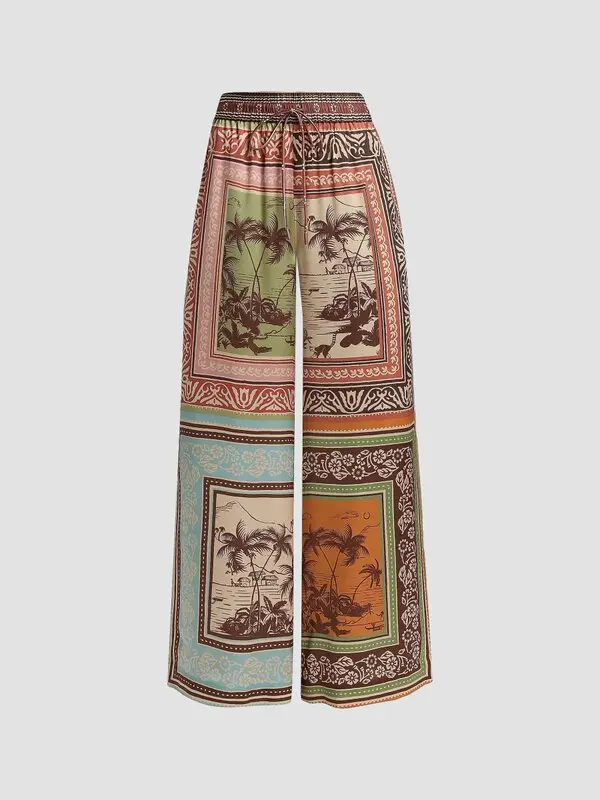 ALEMAIS Alberta Printed Silk Wide-leg Pants