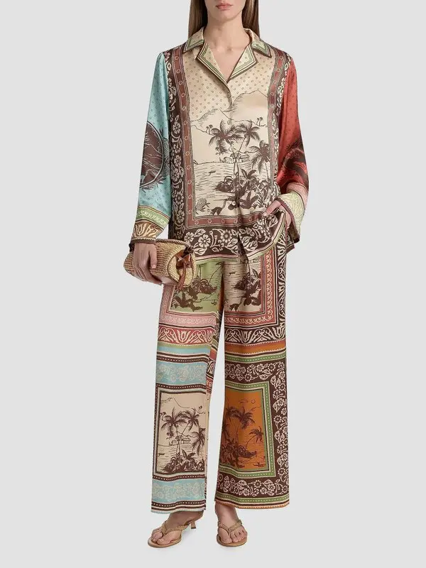 ALEMAIS Alberta Printed Silk Wide-leg Pants