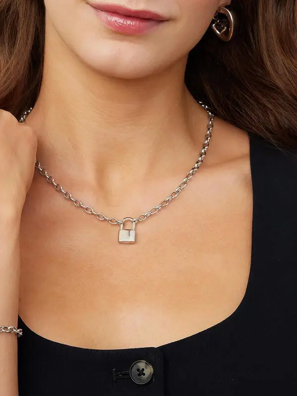 ORADINA Lock It Up Connector Clasp Necklace In Sterling