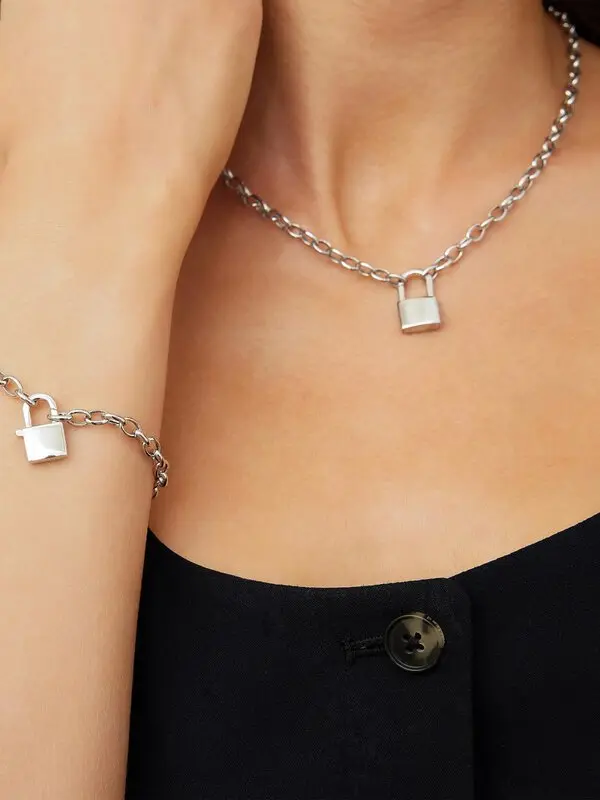 ORADINA Lock It Up Connector Clasp Necklace In Sterling