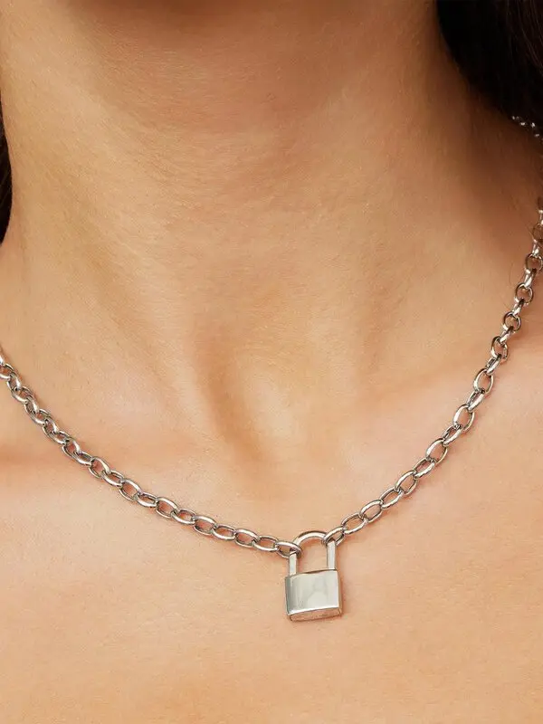 ORADINA Lock It Up Connector Clasp Necklace In Sterling