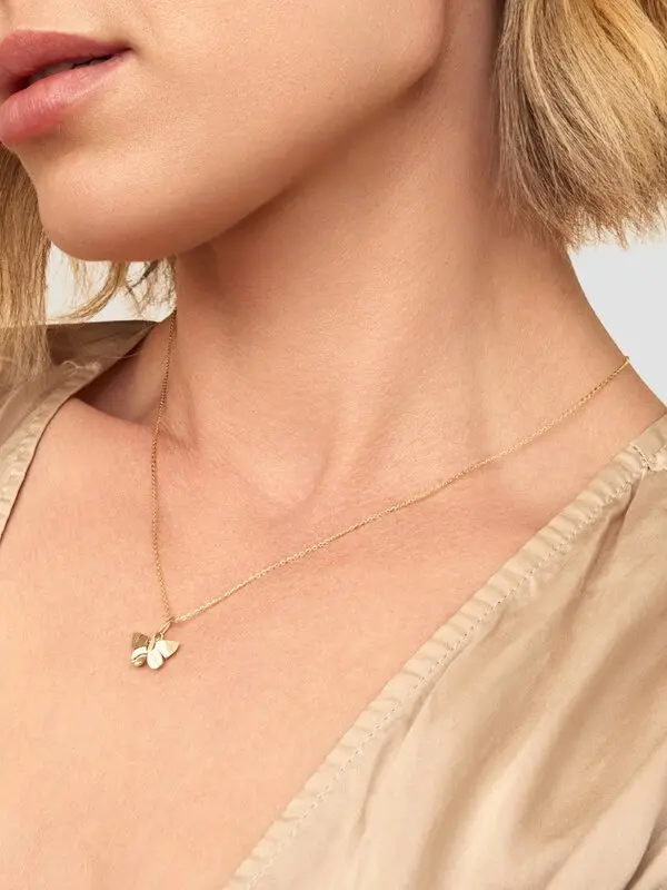 ORADINA Mosaic Butterfly Pendant Charm In 14k Yellow