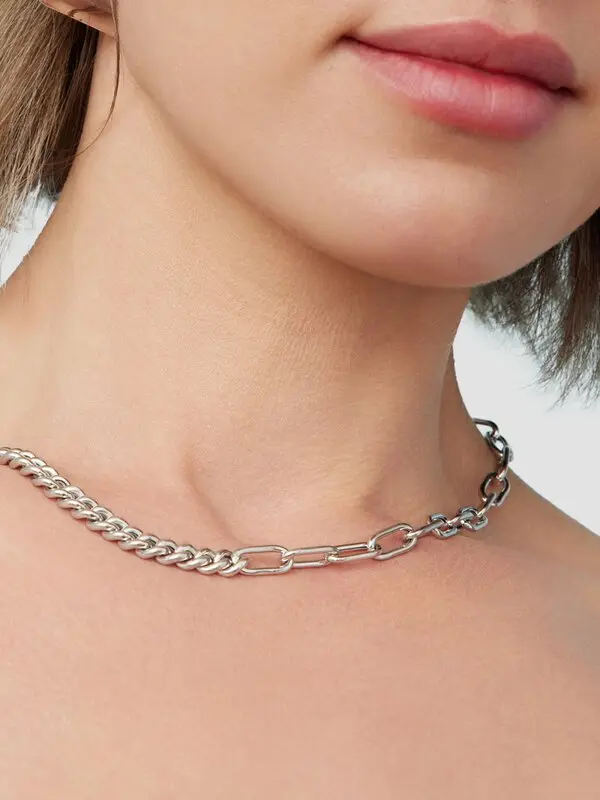 ORADINA Curb Clip Link Connector Clasp Necklace In Sterling